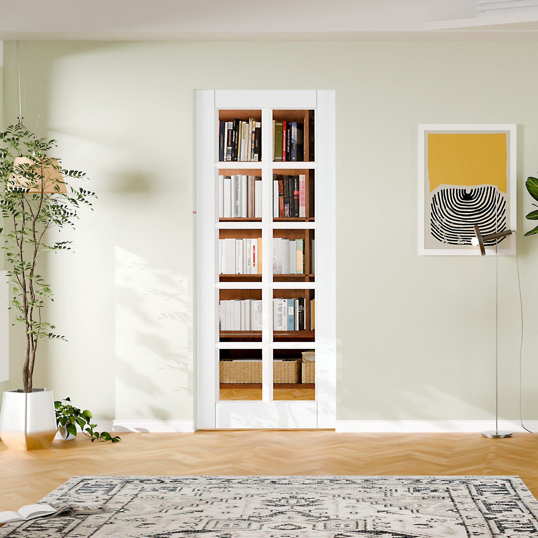 TENONER White MDF 10-Lite Single/Double Sliding Pocket Door for Bedroo