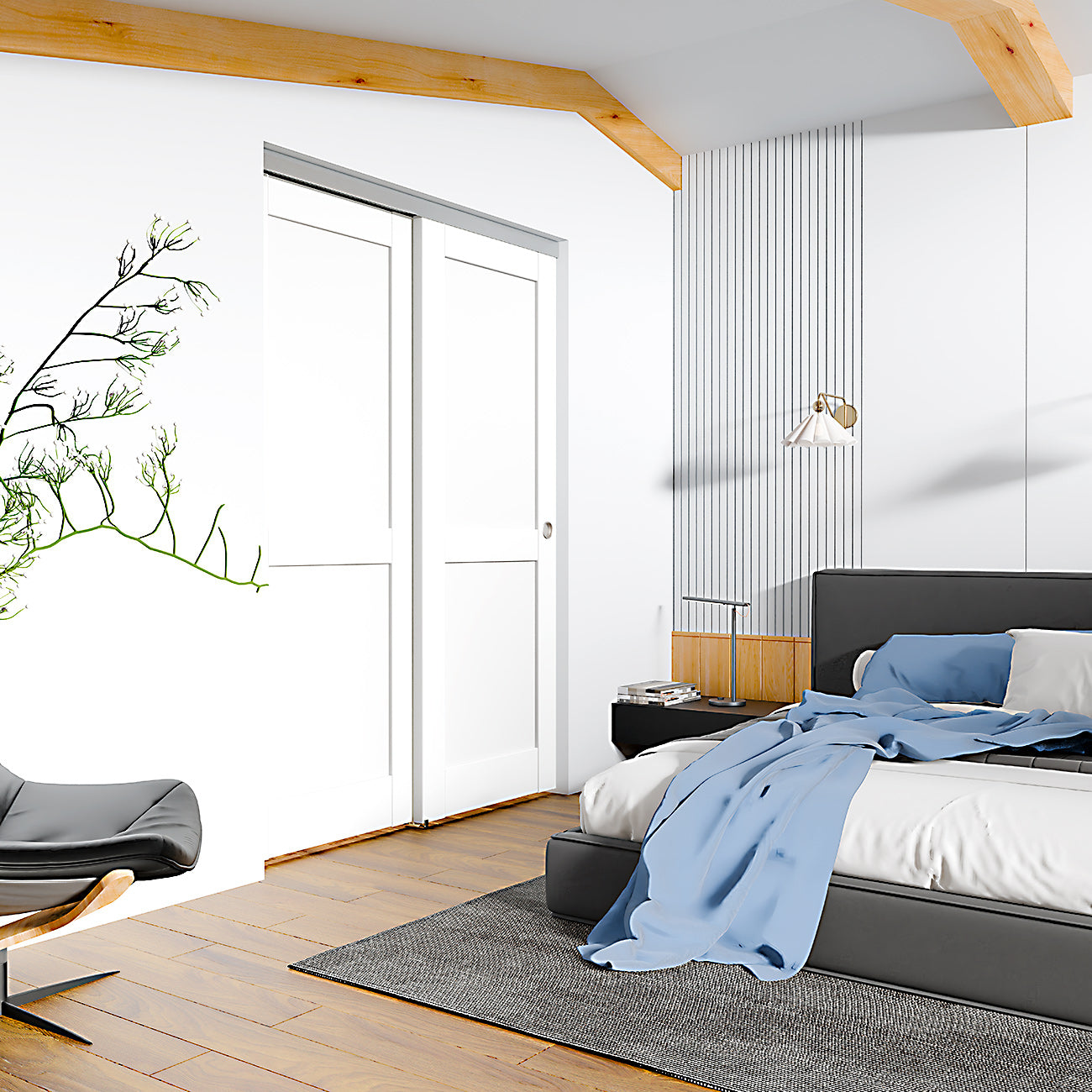 TENONER White MDF 2 Panel Bypass Door for Bedroom, Living Room,Laundry