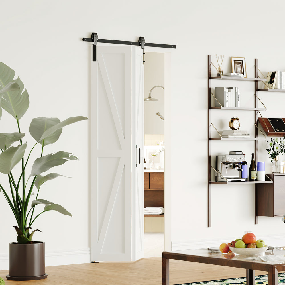 TENONER White MDF K-Shaped Bi-Fold Sliding Barn Door for Closet, Pantr
