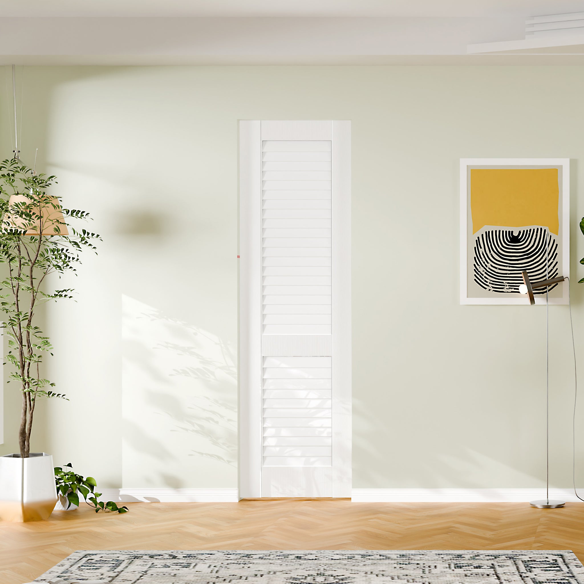 TENONER White MDF Louvered Single/Double Sliding Pocket Door for Bedro